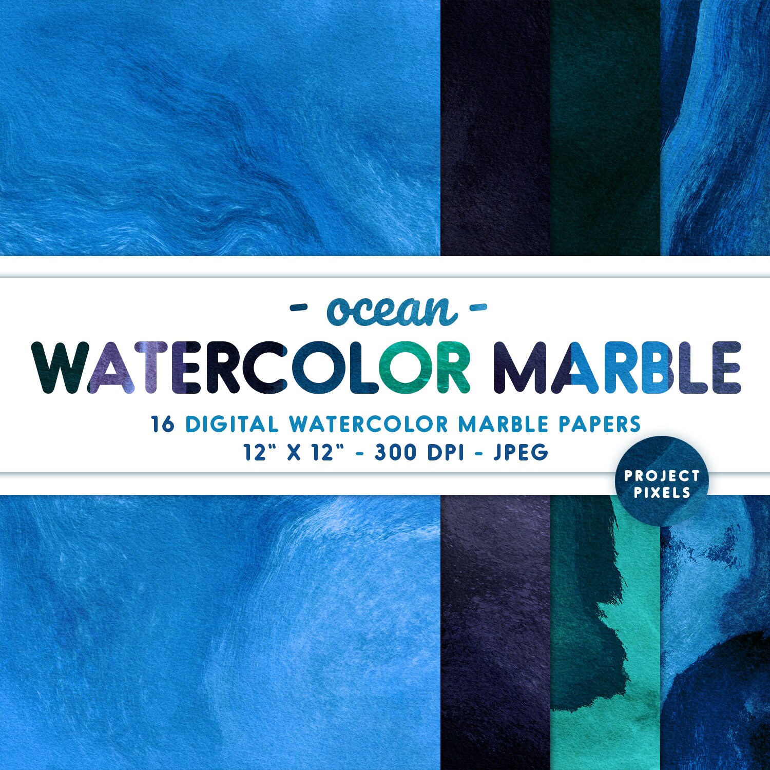 Ocean Watercolor Marble Digital Paper, Abstract Blue Watercolor Texture ...