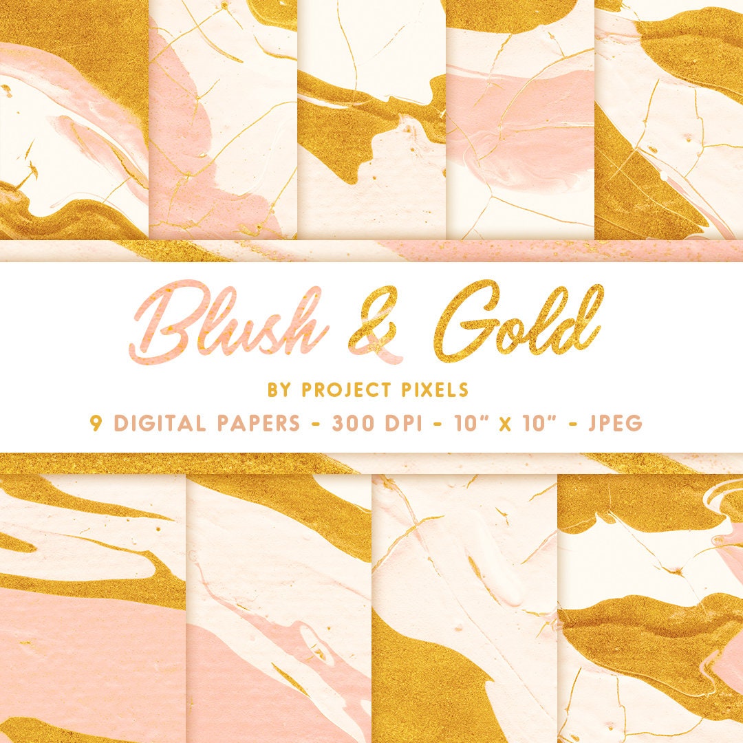 Blush & Gold, Marble Digital Paper, Abstract Paint, Marble Backgrounds ...