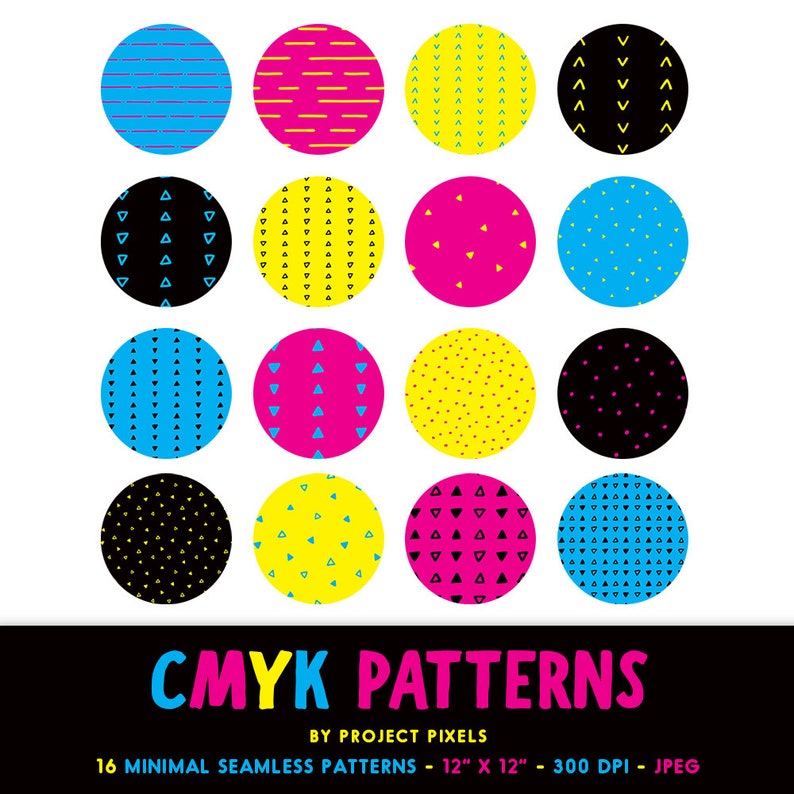 CMYK Patterns, Minimal Seamless Patterns, Cyan Magenta Yellow Black ...