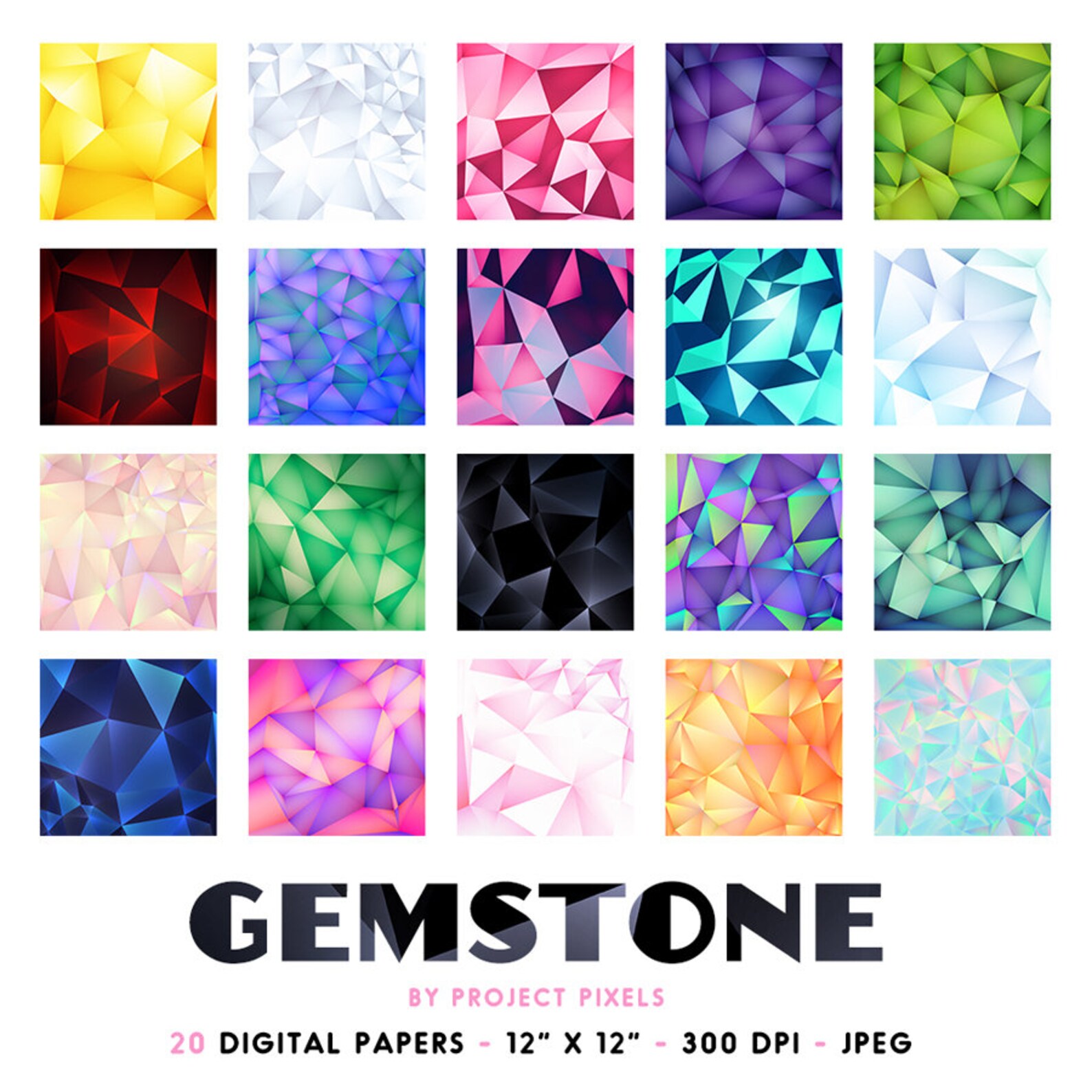 Gemstone Digital Paper Colorful Gradient Backgrounds Crystal - Etsy