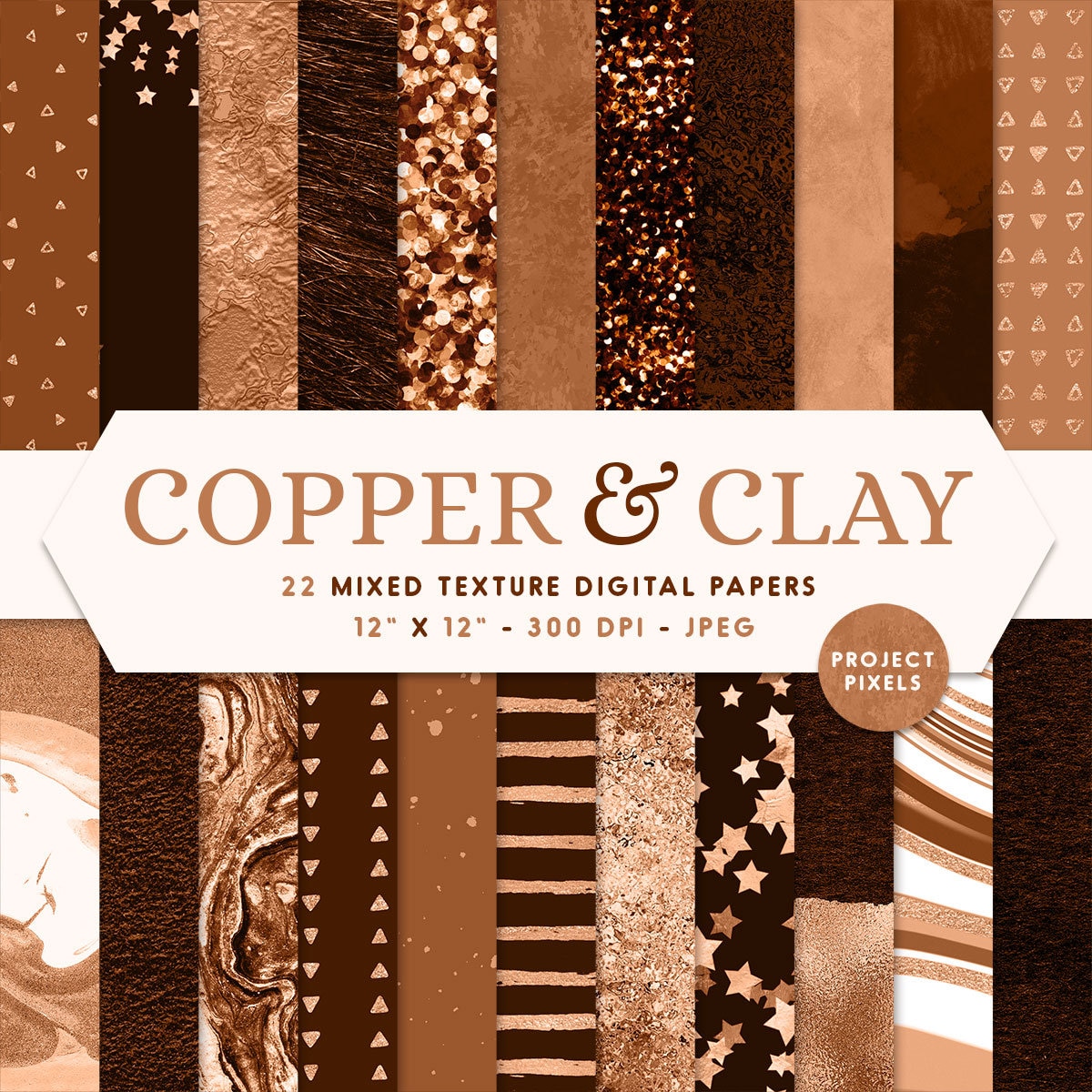 Copper & Clay Mixed Digital Paper Pack, Mixed Media Texture Paper ...