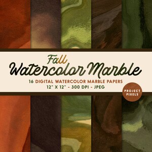 Fall Watercolor Marble Digital Paper, Abstract Autumn Watercolor ...
