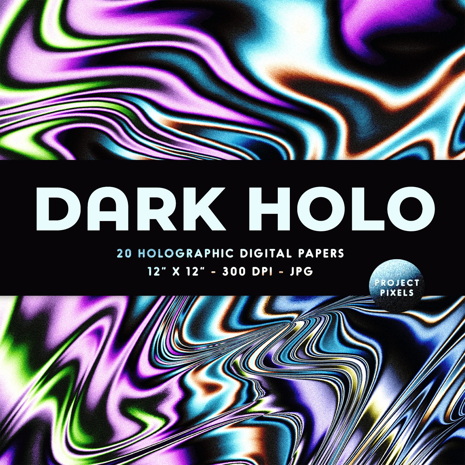 Dark Holo Digital Paper, Holographic Texture, Rainbow Black Paper ...