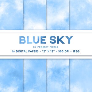 Blue Sky Digital Paper, Soft Paint Texture, Sky Backgrounds, Blue ...