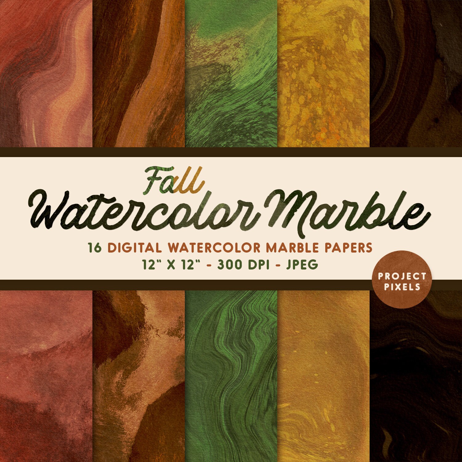 Fall Watercolor Marble Digital Paper, Abstract Autumn Watercolor ...