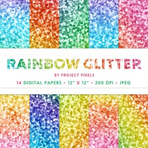 Rainbow Glitter Digital Paper, Rainbow Glitter Textures, Chunky Glitter ...