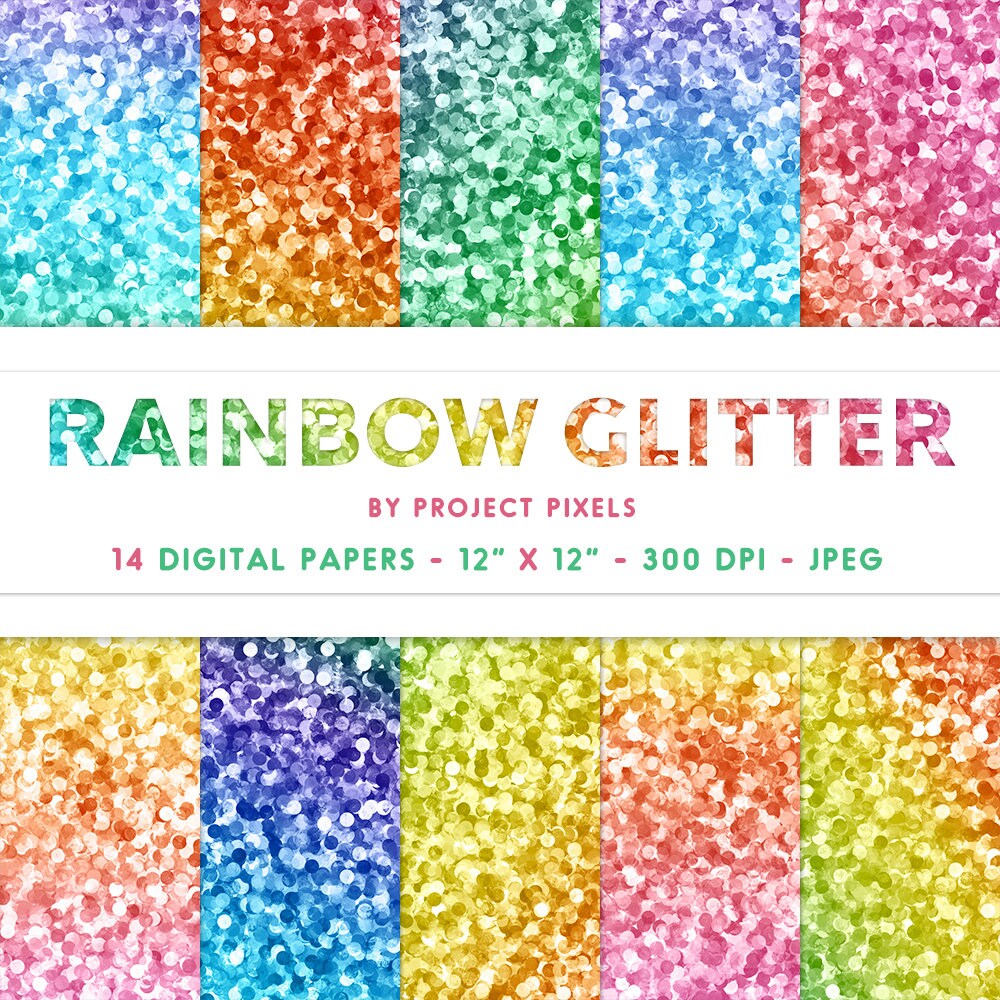 Rainbow Glitter Digital Paper, Rainbow Glitter Textures, Chunky Glitter ...