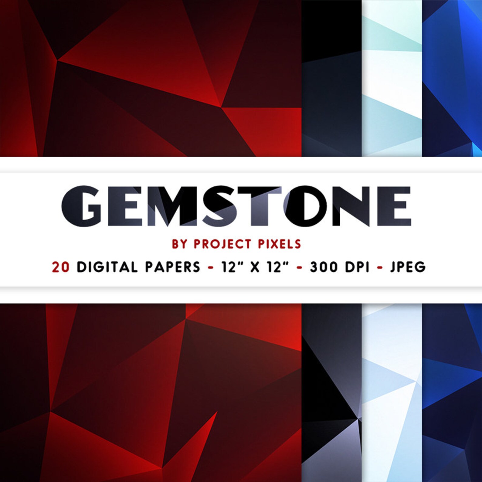 Gemstone Digital Paper, Colorful Gradient Backgrounds, Crystal Paper ...