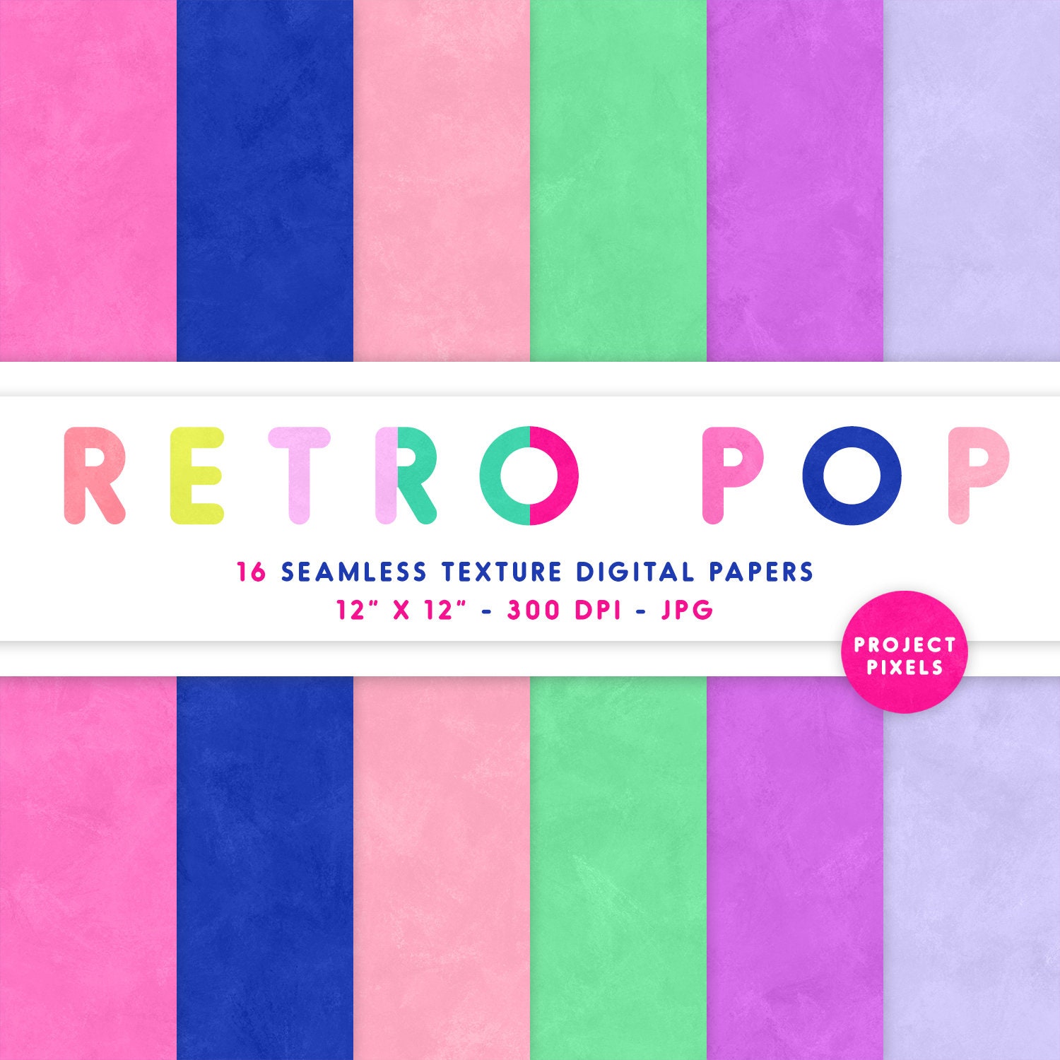 Retro Pop Color, 80s 90s Digital Paper Pack, Art Textures, Seamless ...