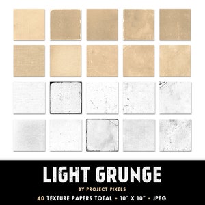Light Grunge Textures, Digital Paper Pack, Photo Overlays, Vintage Black White Grey Sepia ...