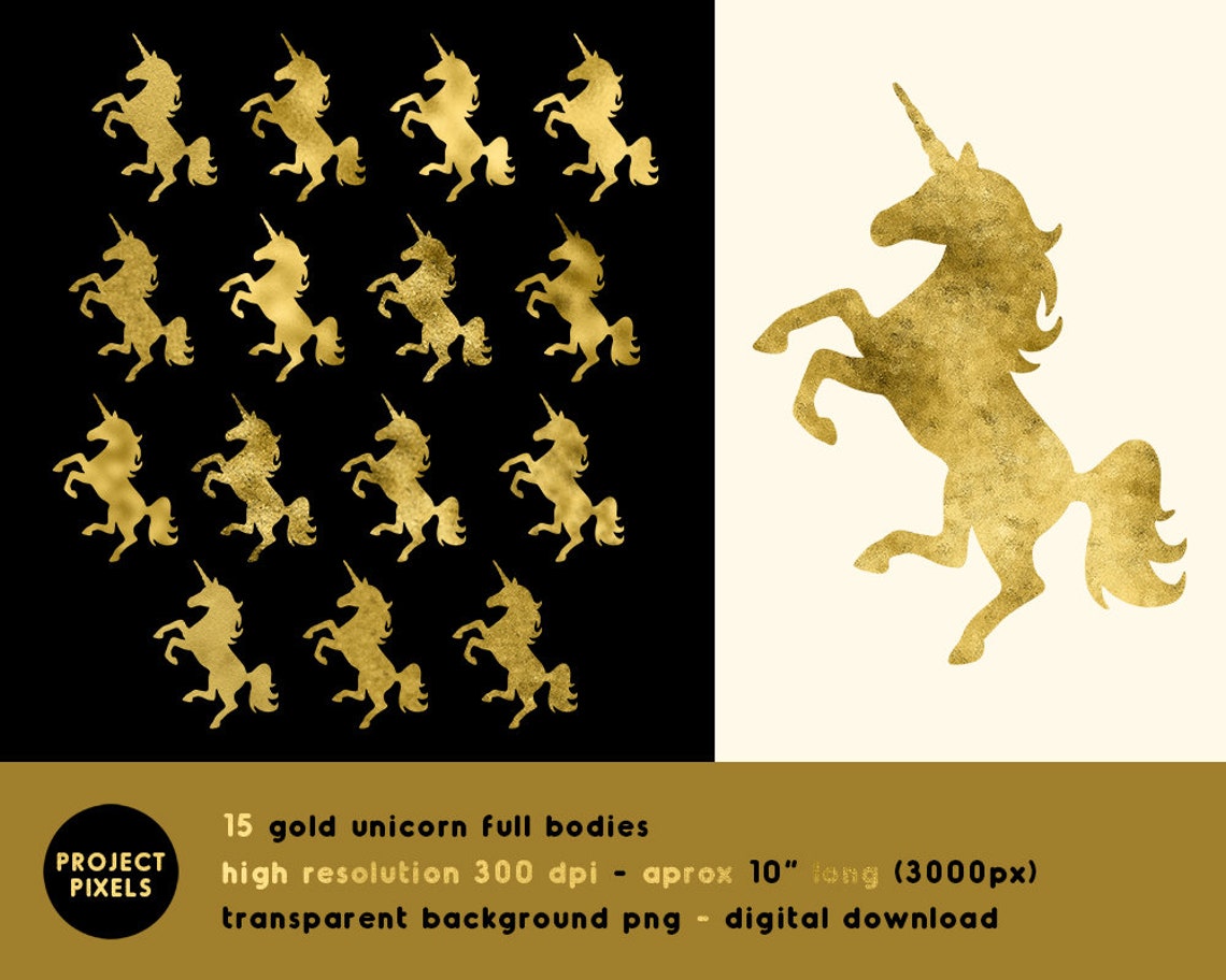 30 Gold Unicorns Unicorn Clip Art Gold ClipArt Gold Foil | Etsy