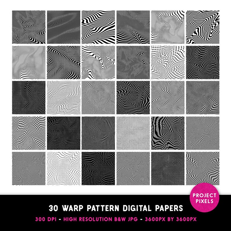 Warped Abstract Pattern Digital Papers Black and White - Etsy