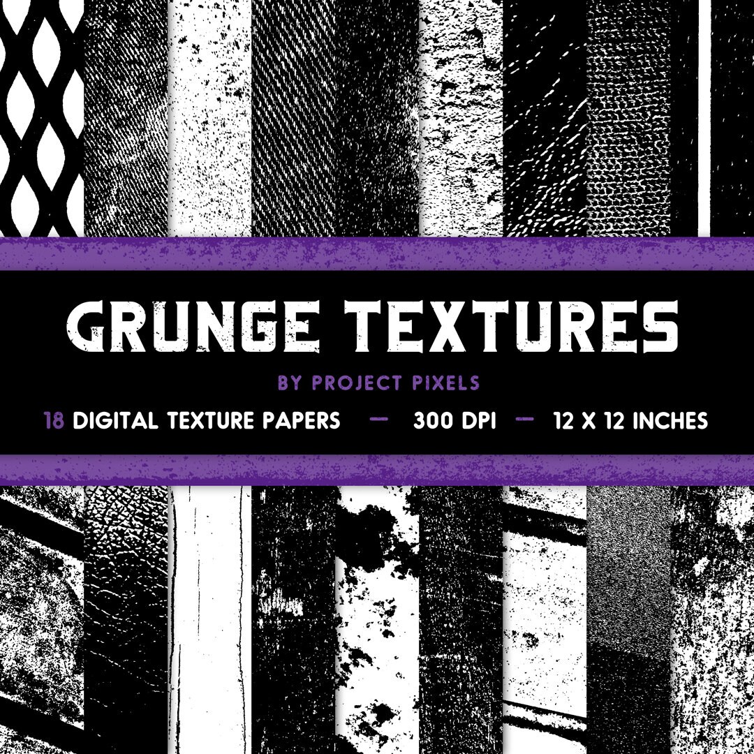 Grunge Textures, Digital Paper Pack, Black and White, Heavy Grunge ...