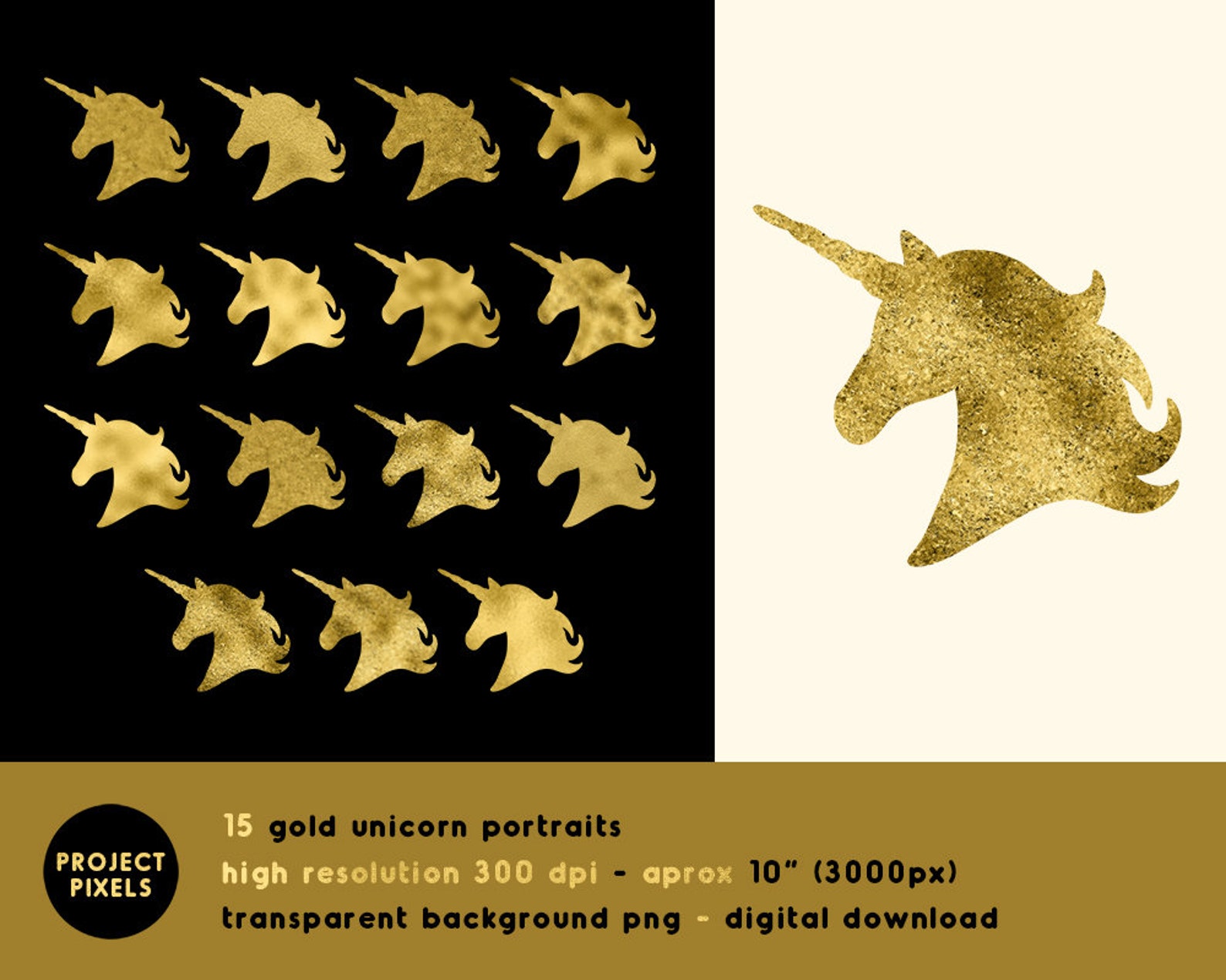 30 Gold Unicorns Unicorn Clip Art Gold ClipArt Gold Foil | Etsy