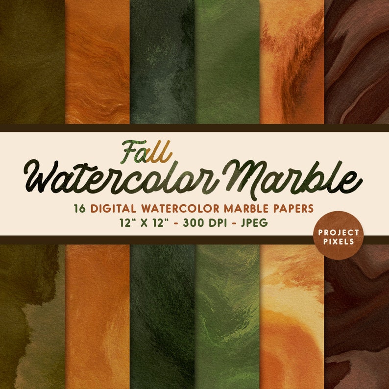 Fall Watercolor Marble Digital Paper, Abstract Autumn Watercolor ...