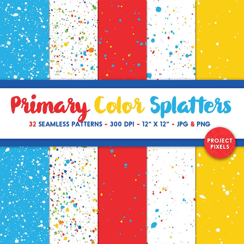 Primary Color Ink Splatters, Seamless Patterns, Rainbow Ink Digital ...