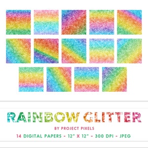Rainbow Glitter Digital Paper, Rainbow Glitter Textures, Chunky Glitter ...