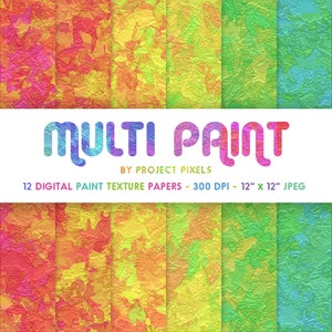 Multi Paint, Digital Paper Pack, Rainbow Paper, Paint Art Texture ...
