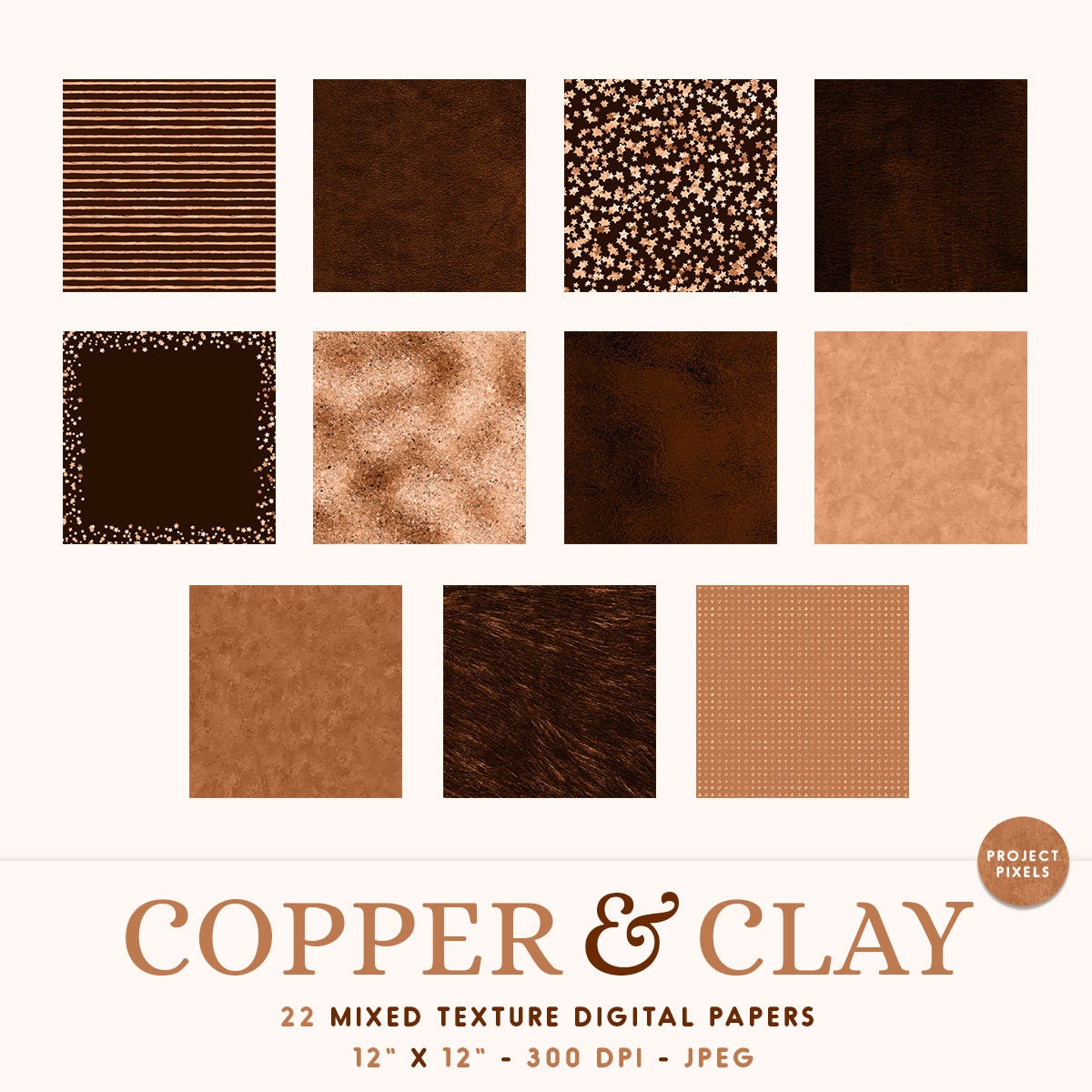 Copper & Clay Mixed Digital Paper Pack, Mixed Media Texture Paper ...
