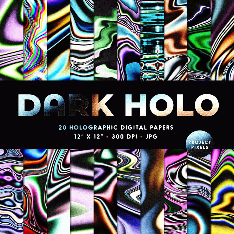 Dark Holo Digital Paper, Holographic Texture, Rainbow Black Paper ...
