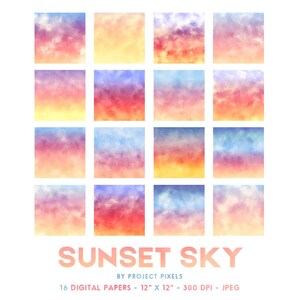 Sunset Sky Digital Paper, Soft Paint Texture, Sky Backgrounds, Sun Art ...