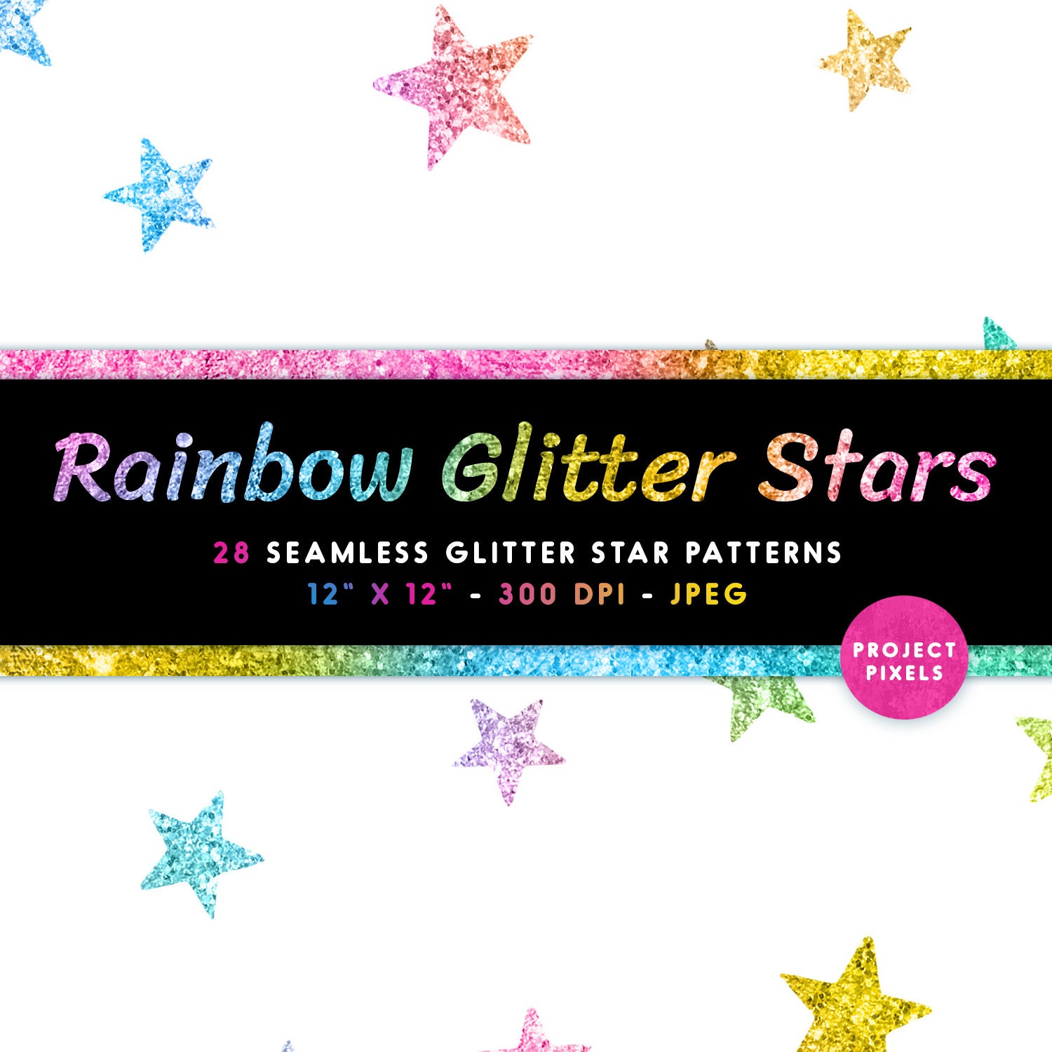 Rainbow Glitter Stars Seamless Patterns Digital Paper Pack - Etsy
