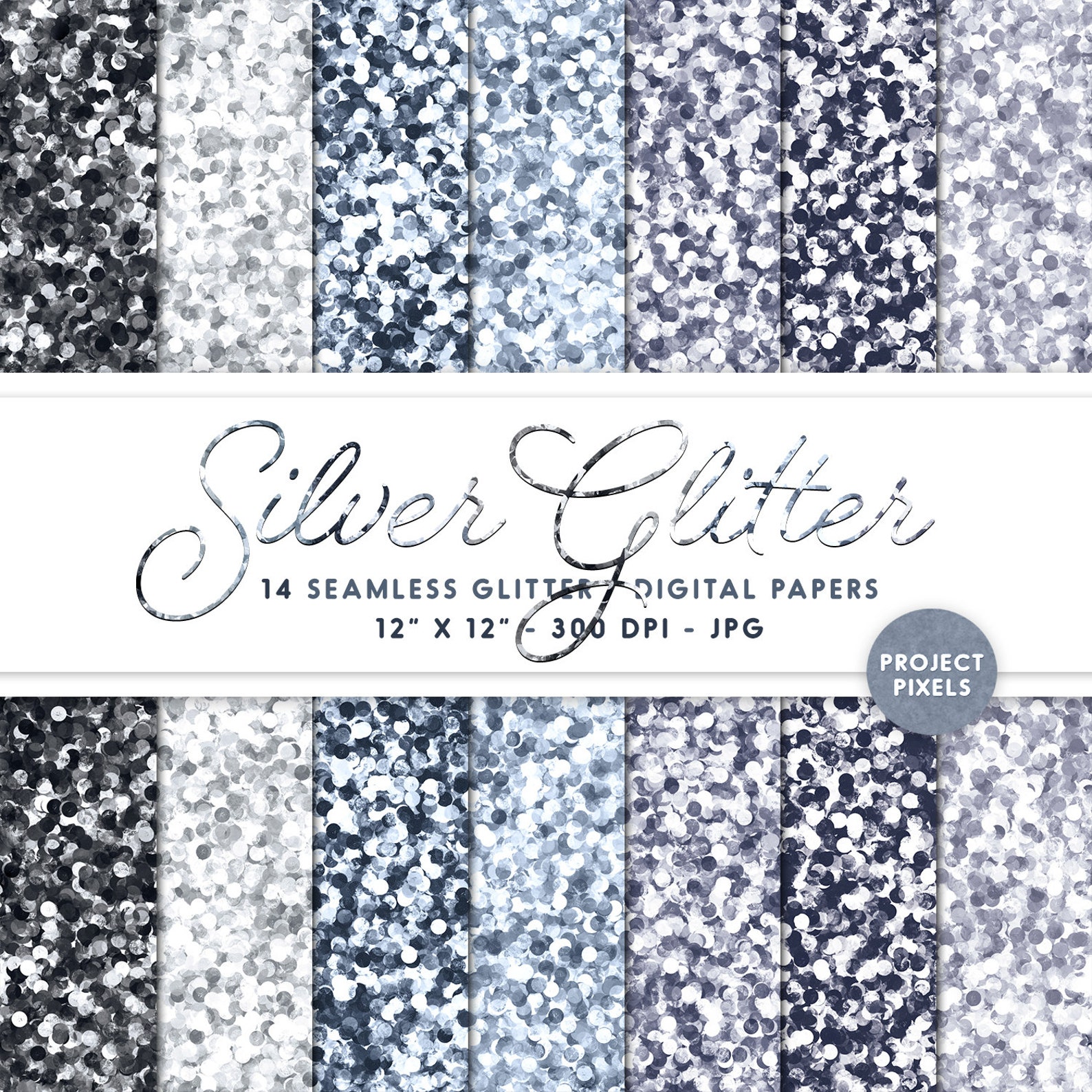 Seamless Silver Glitter Patterns, Chunky Glitter Digital Paper, Glitter ...