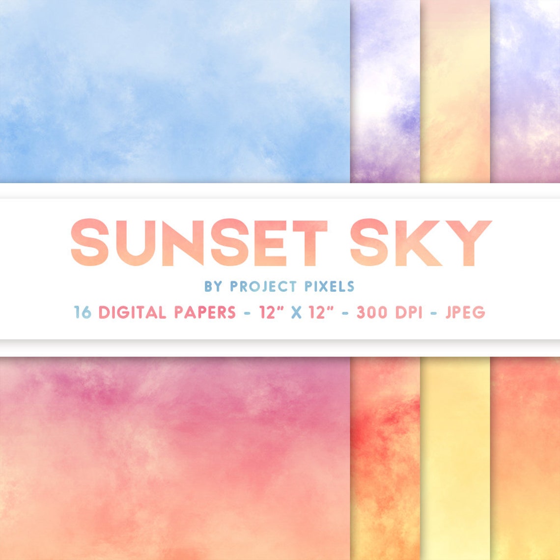 Sunset Sky Digital Paper Soft Paint Texture Sky Backgrounds | Etsy