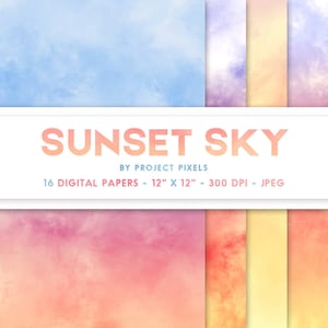 Sunset Sky Digital Paper, Soft Paint Texture, Sky Backgrounds, Sun Art ...