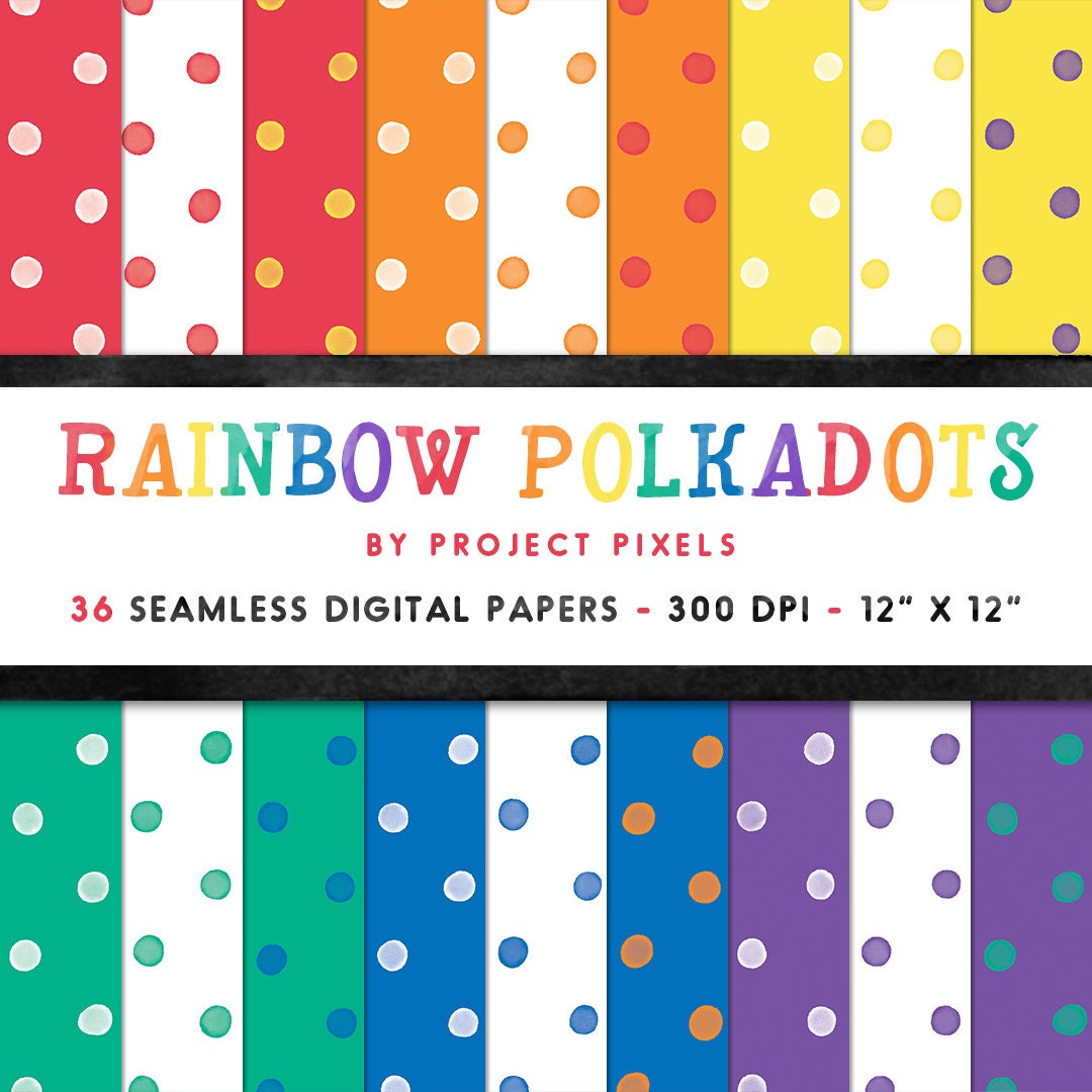 Rainbow Polkadots, Watercolor Polkadots, Seamless Patterns, Digital ...