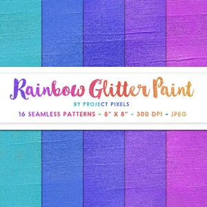 Rainbow Glitter Paint, Digital Paper, Seamless Patterns, Paint Textures ...