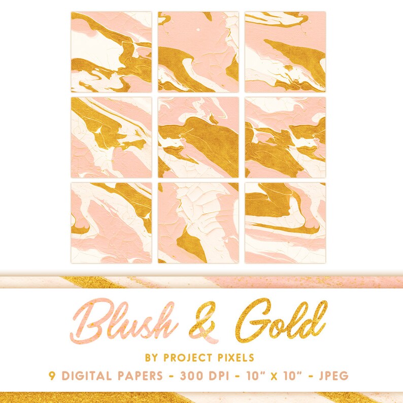 Blush & Gold, Marble Digital Paper, Abstract Paint, Marble Backgrounds ...