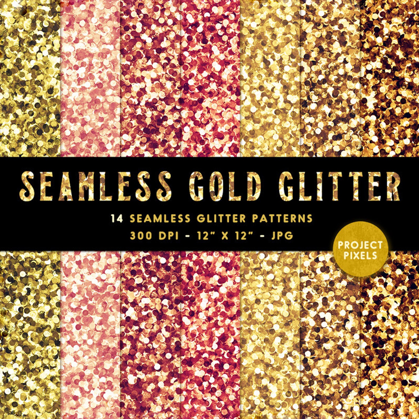 Seamless Gold Glitter Patterns, Chunky Gold Glitter Digital Paper ...