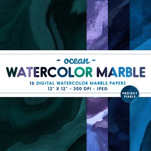 Ocean Watercolor Marble Digital Paper, Abstract Blue Watercolor Texture ...