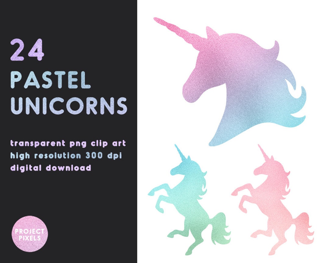 24 Gradient Pastel Unicorns, Unicorn Clip Art, Pastel Foil Clipart ...