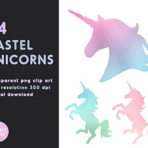 24 Gradient Pastel Unicorns, Unicorn Clip Art, Pastel Foil Clipart ...