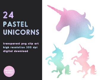 Rainbow Pastel Unicorns Clipart Set - Etsy