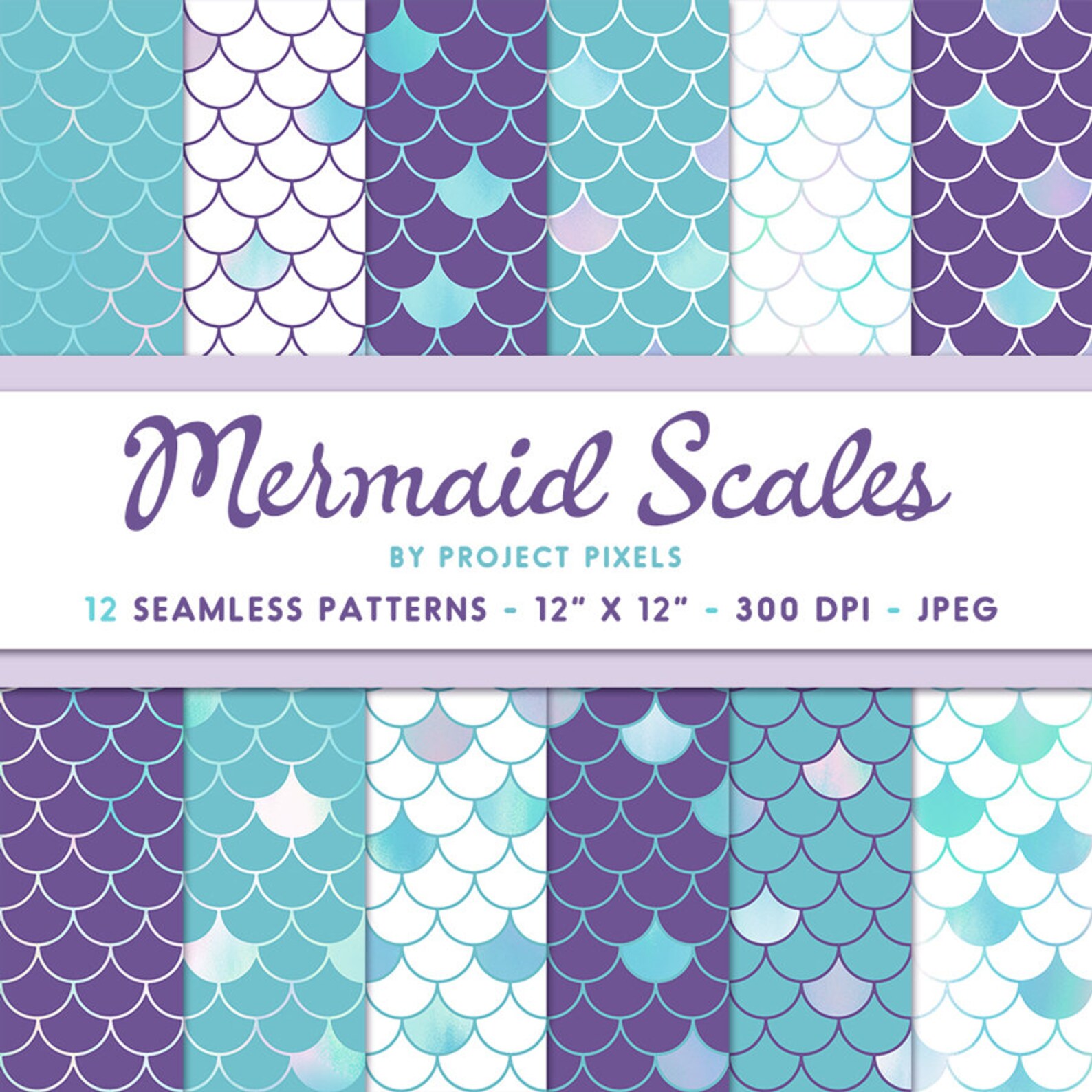 Mermaid Scales Digital Paper, Seamless Pattern, Mermaid Tails, Purple ...