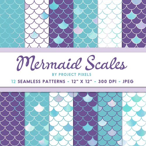 Mermaid Watercolor Digital Paper Pack Siren Seamless | Etsy