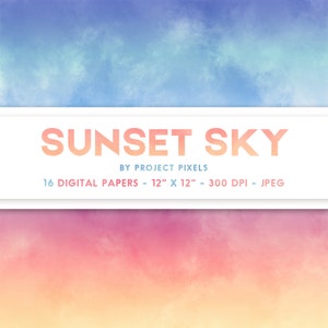 Sunset Sky Digital Paper, Soft Paint Texture, Sky Backgrounds, Sun Art ...