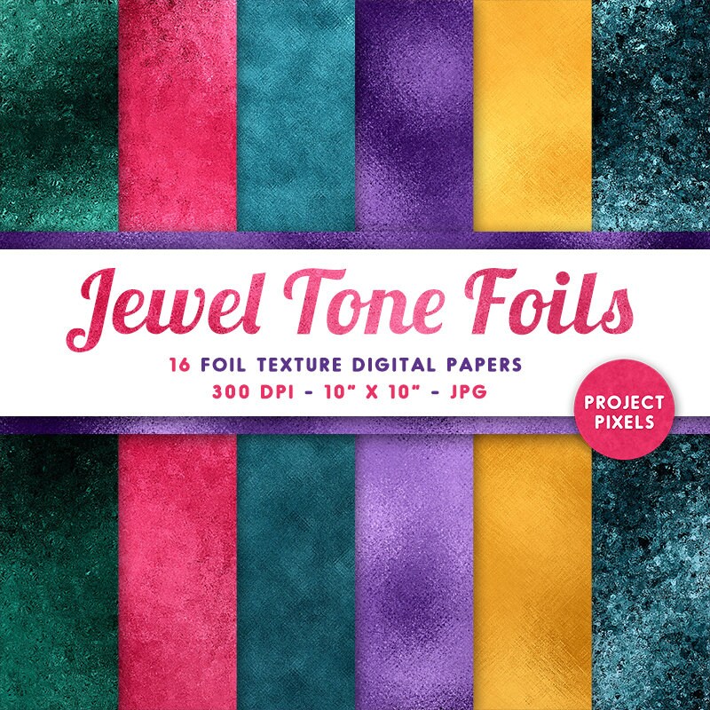 Jewel Tone Foils, Metallic Digital Paper, Rich Foil Texture Mix, Gold ...