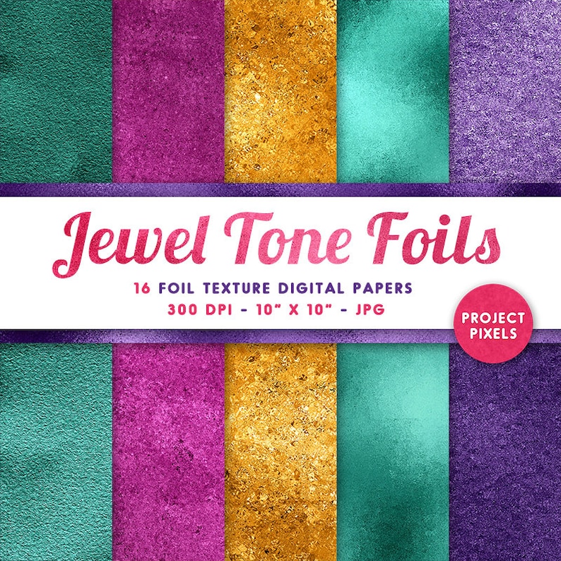 Jewel Tone Foils, Metallic Digital Paper, Rich Foil Texture Mix, Gold ...
