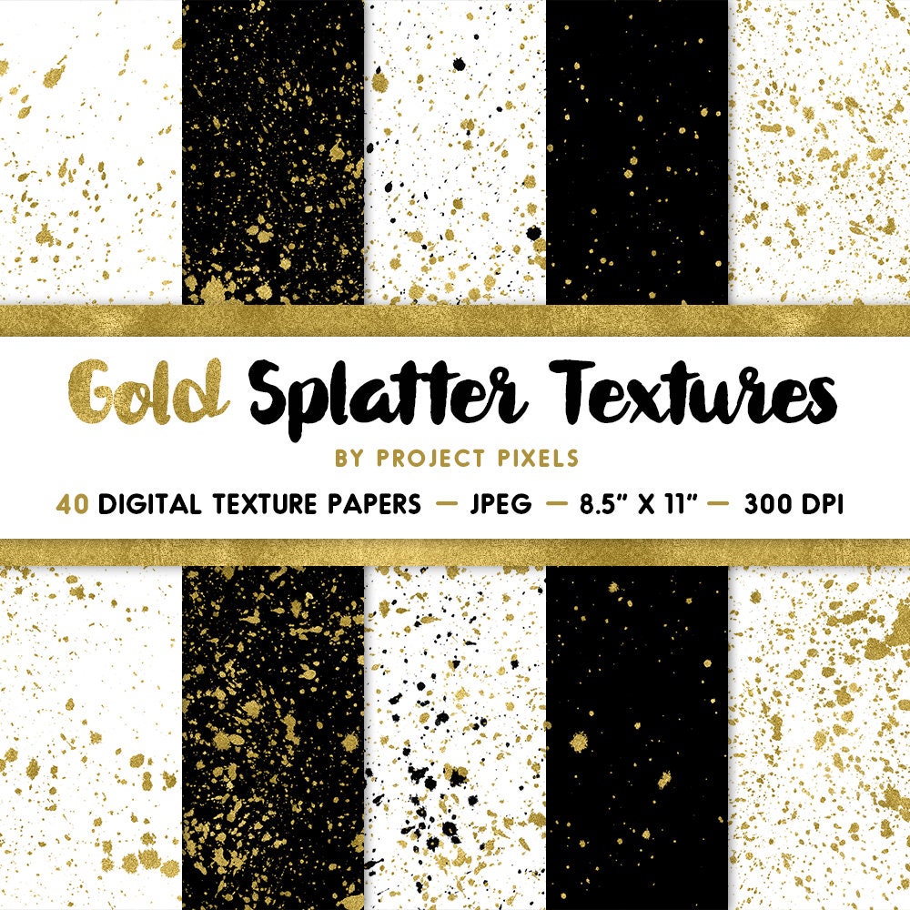 Gold Splatter Textures, Gold Grunge Paper, Ink Digital Paper, Ink ...