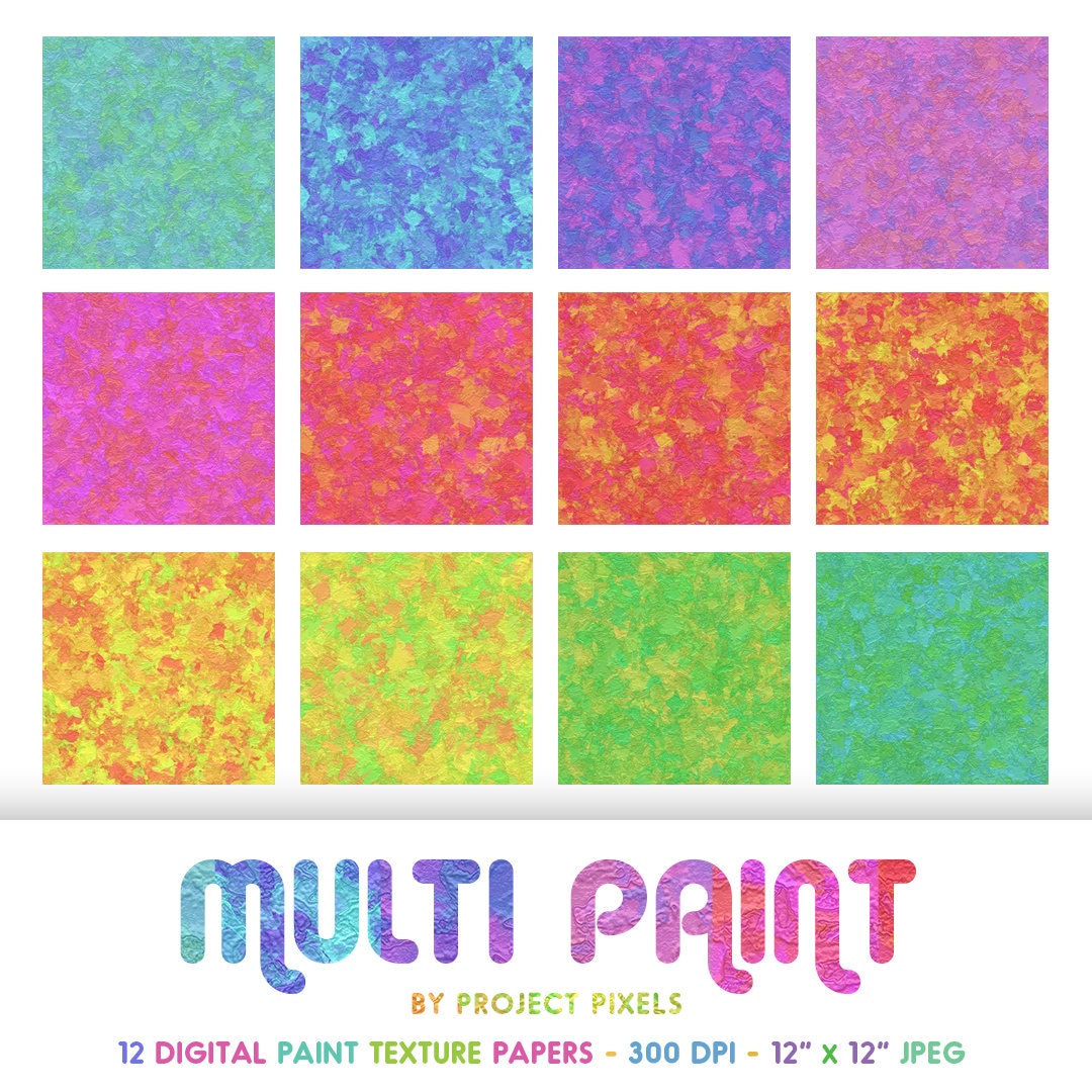 Multi Paint, Digital Paper Pack, Rainbow Paper, Paint Art Texture ...