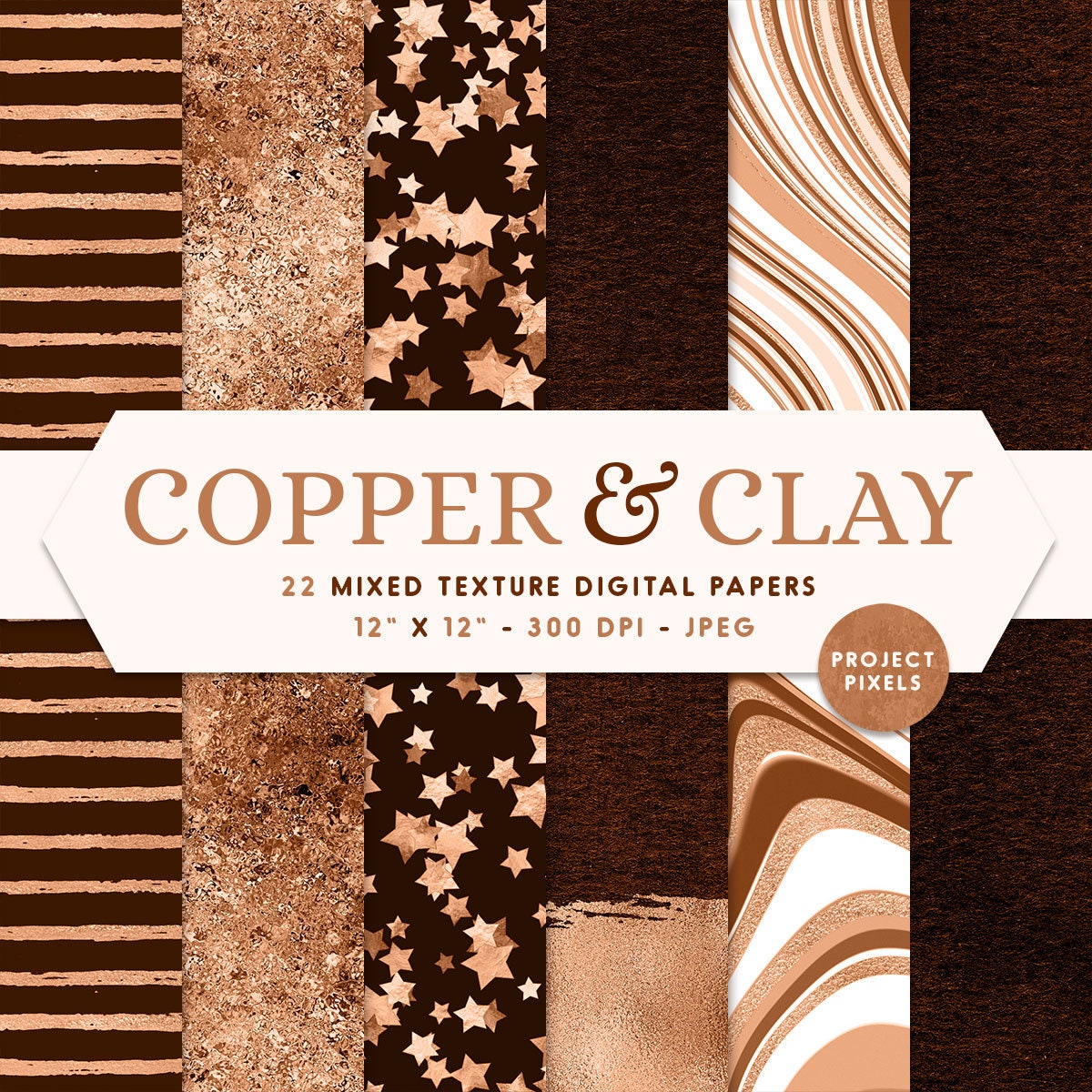 Copper & Clay Mixed Digital Paper Pack, Mixed Media Texture Paper ...