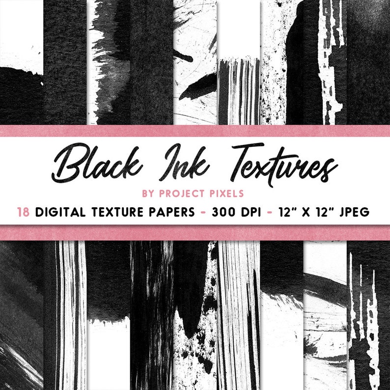 Black Ink Textures, Digital Paper, Black and White, Grunge Texture ...