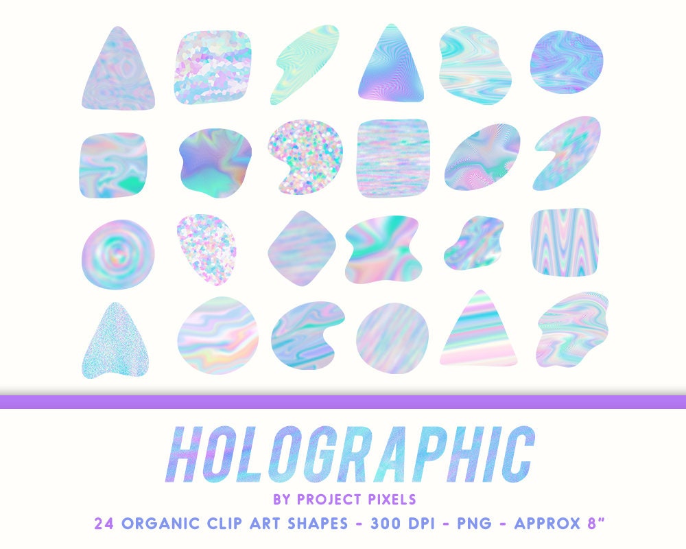 Holographic Organic Shapes Clip Art, Holo Clip Art, Holographic Shapes ...