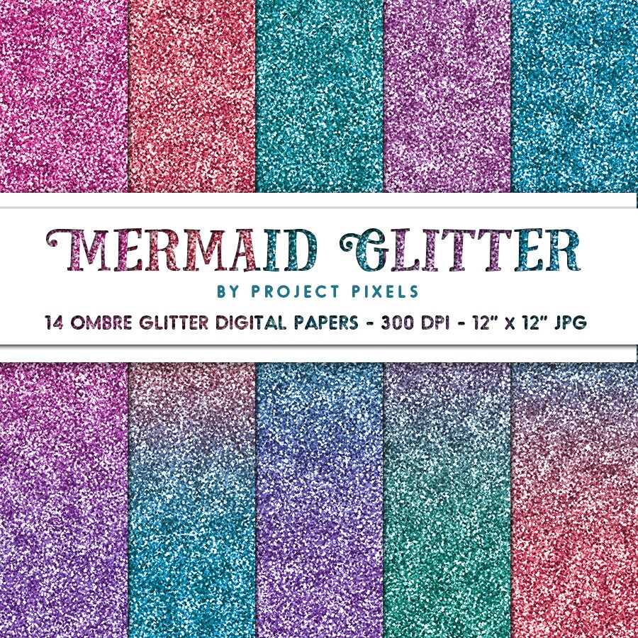 Mermaid Ombre Glitter, Digital Paper, Glitter Backgrounds, Glitter ...
