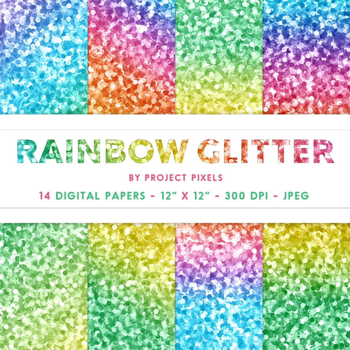 Rainbow Glitter Digital Paper Rainbow Glitter Textures | Etsy