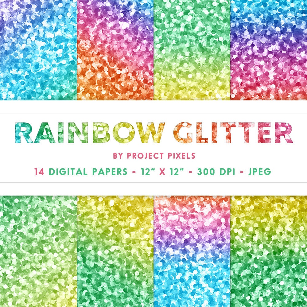 Rainbow Glitter Digital Paper, Rainbow Glitter Textures, Chunky Glitter ...